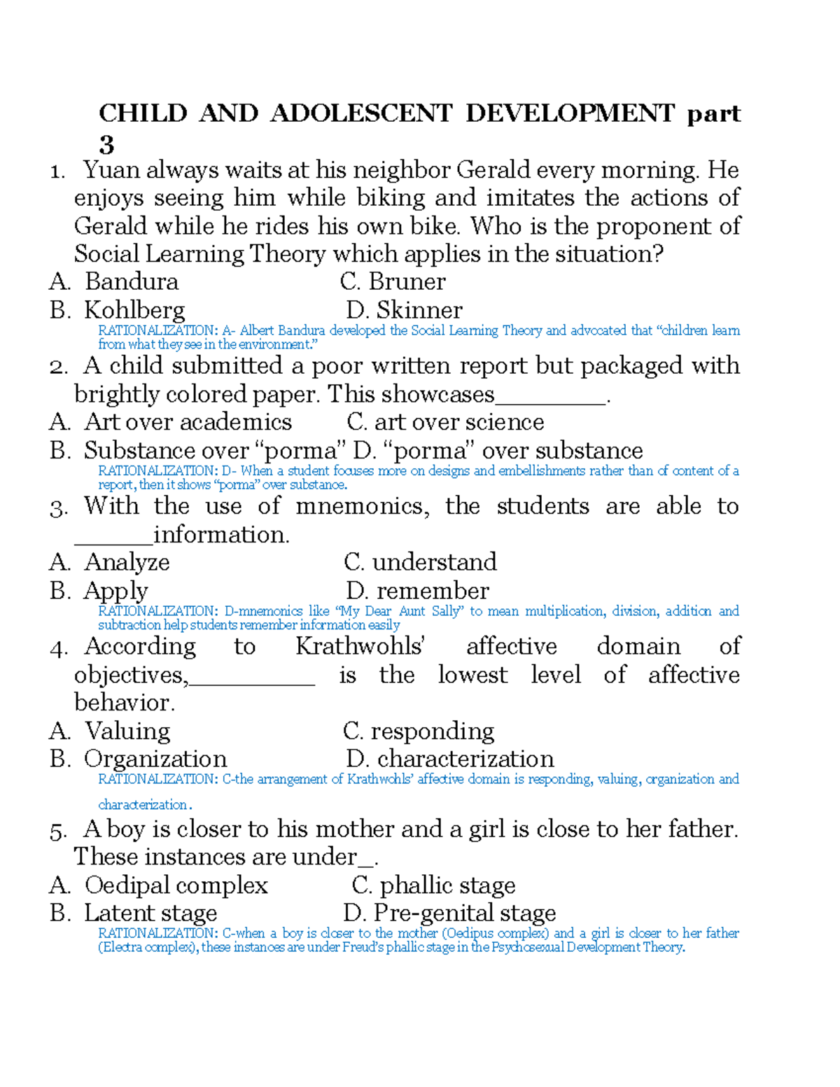 Child and Adolescent Development Study Notes - Part 3 - Studocu