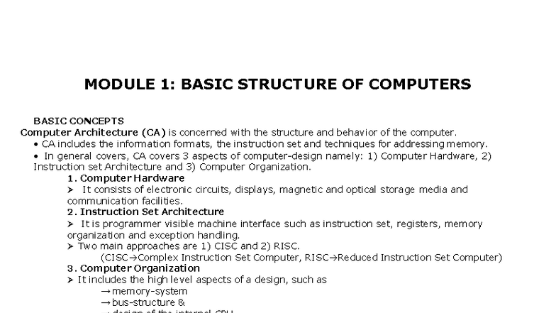Module 1: Basic Structure of Computers - Key Concepts and Architecture ...