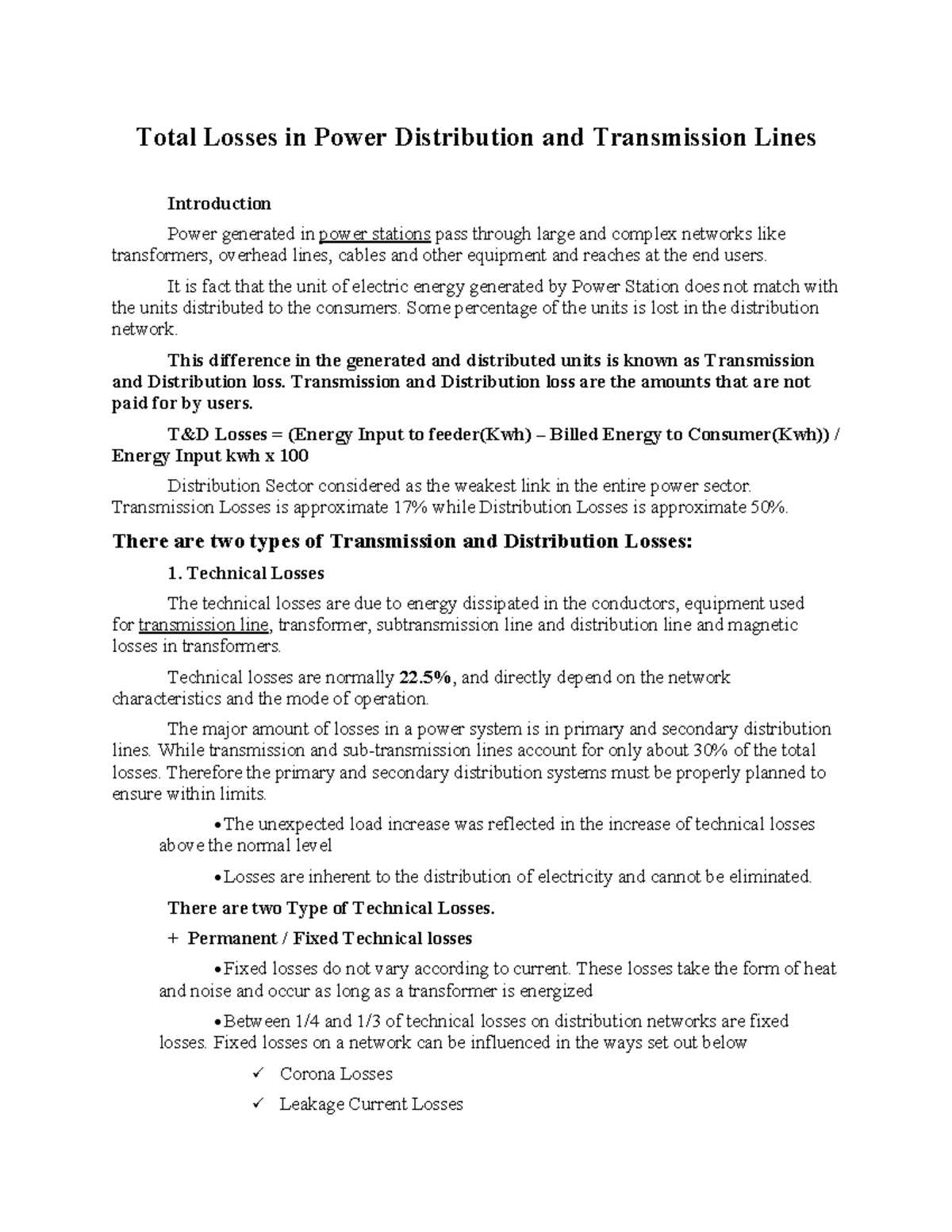 3. total losses in power distribution and transmission lines - Total ...