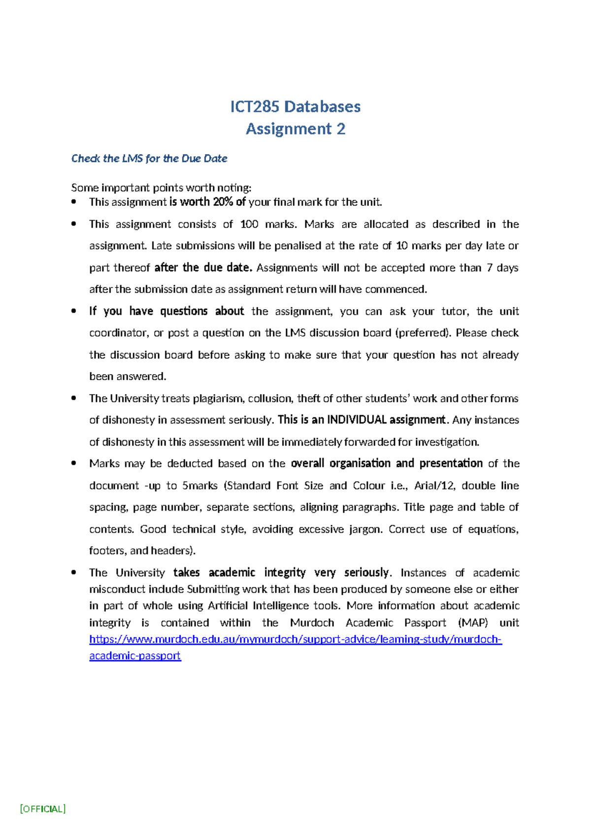 ICT285 Databases Assignment 2: Implementation of FineFoods4U Case Study ...