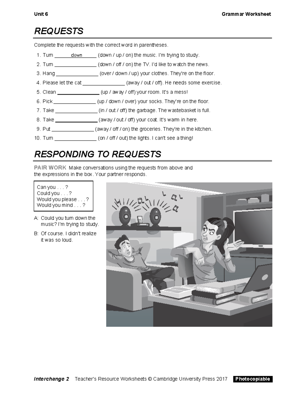 Interchange 5th Ed Level 2 Unit 6 Grammar Worksheet: Requests - Studocu