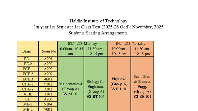 Students Seating Arrangements for CT1 (2025-26) Odd Semester - Studocu