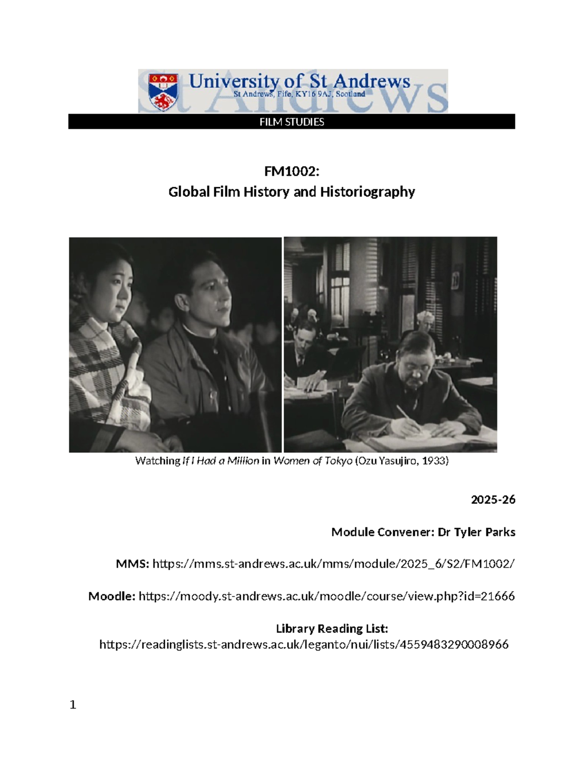 FM1002: Global Film History & Historiography - Module Guide - Studocu