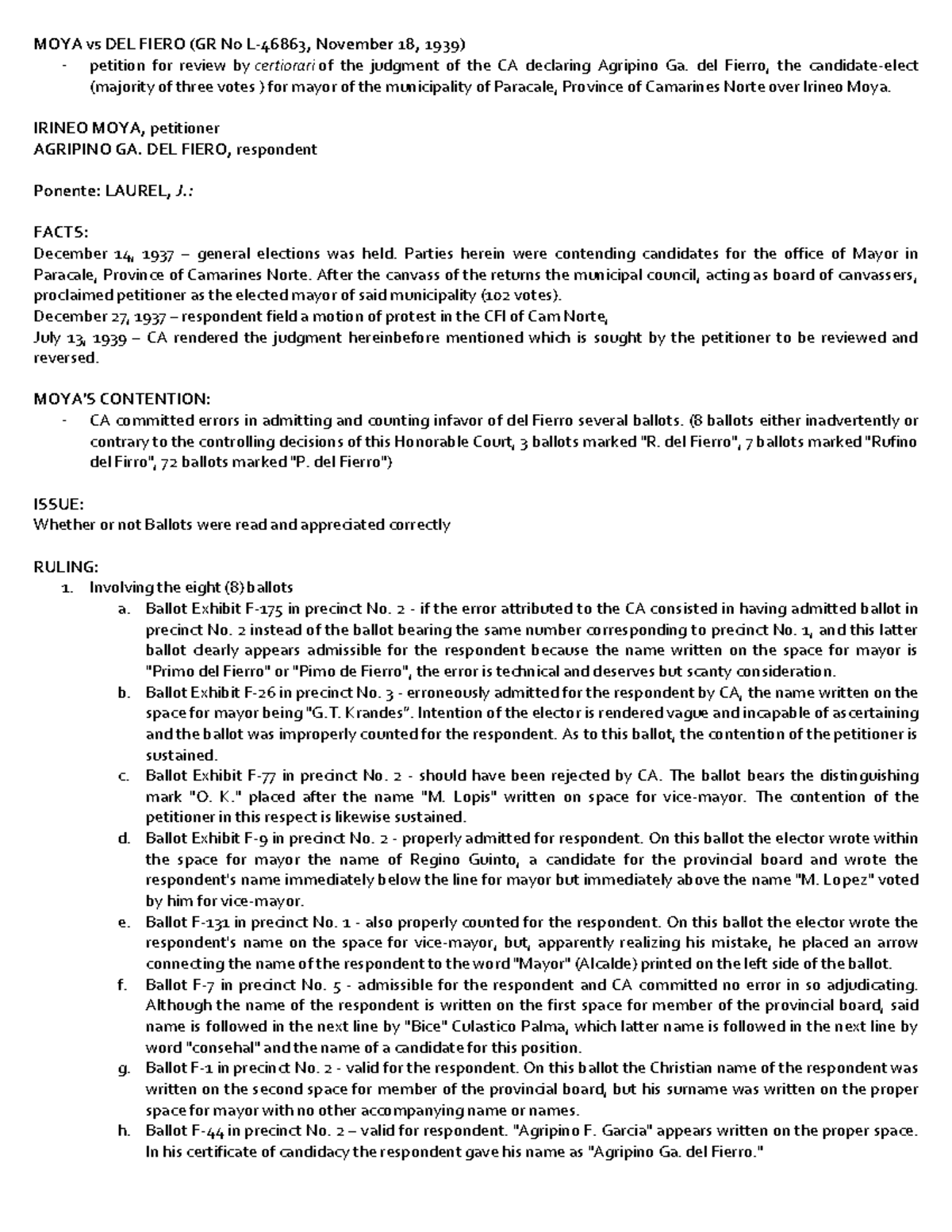 Moya vs. Del Fierro (GR No L-46863) Case Study Notes for Recitation ...