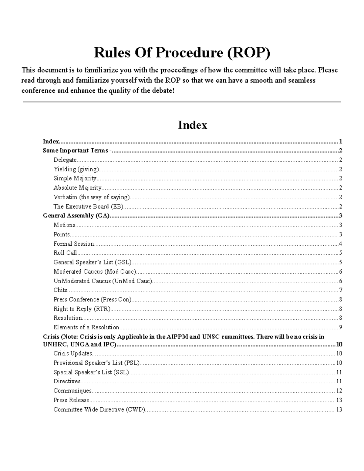 ROP Guidelines for Junior MUN Participants: Essential Insights - Studocu