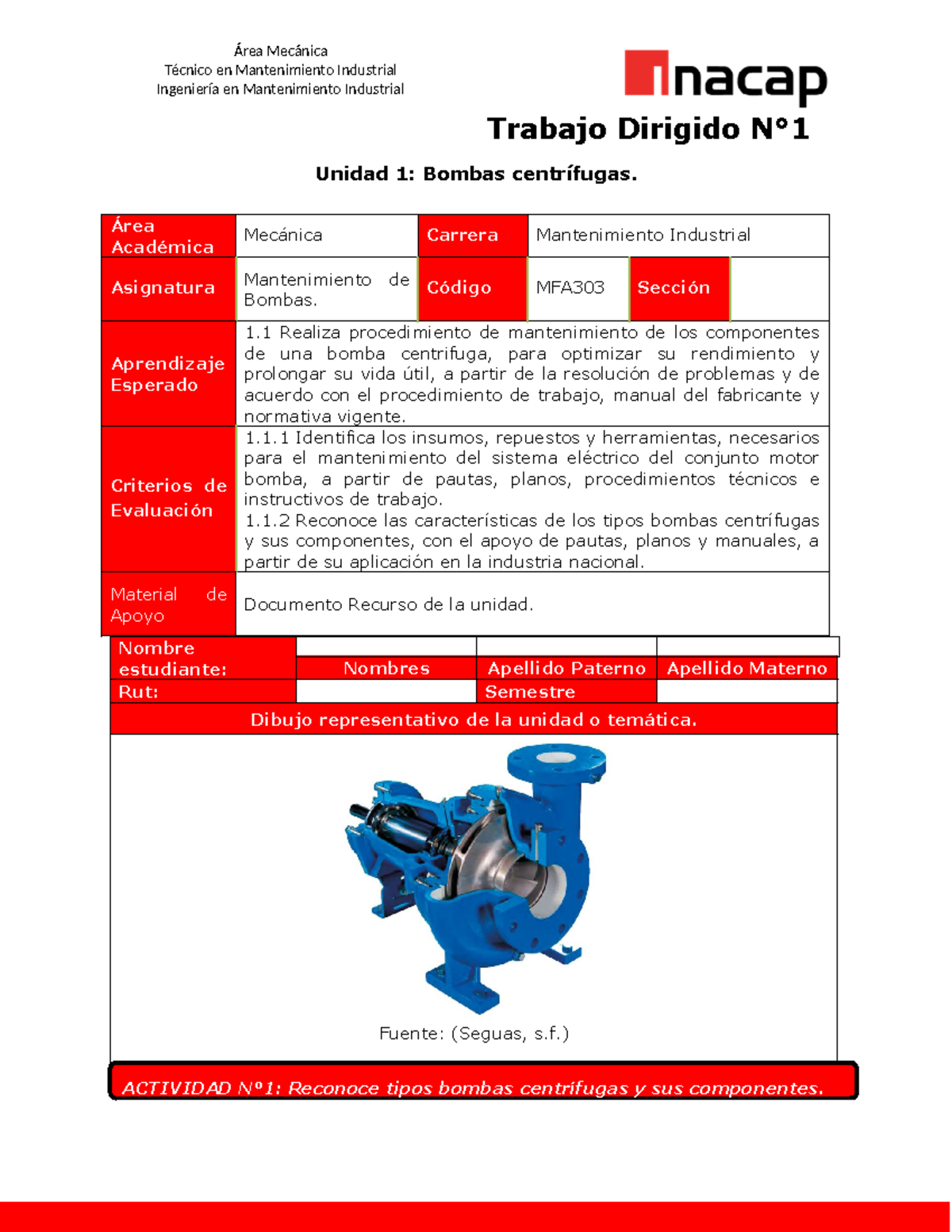 MFA303 U1 TD1 - Mantenimiento y Características de Bombas Centrífugas ...