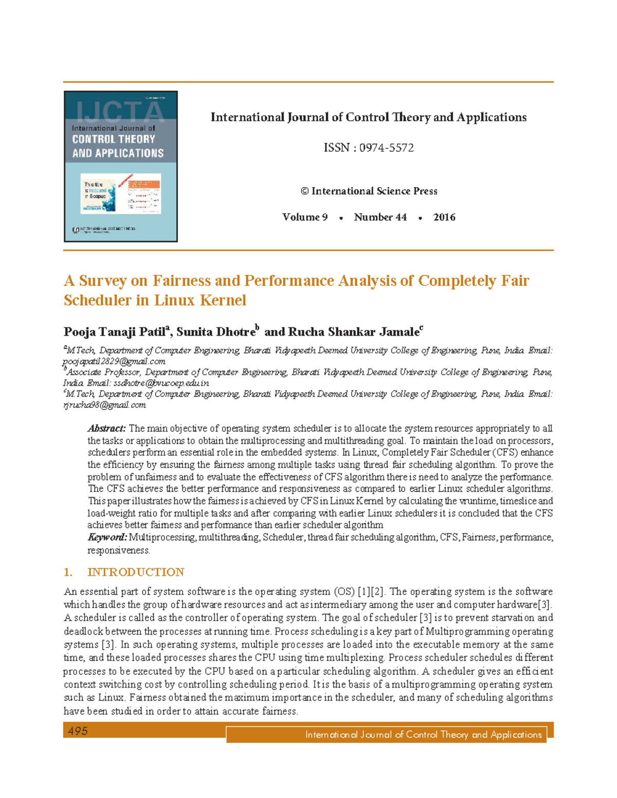 A Survey on Fairness & Performance of CFS in Linux Kernel - IJCTA 2016 ...