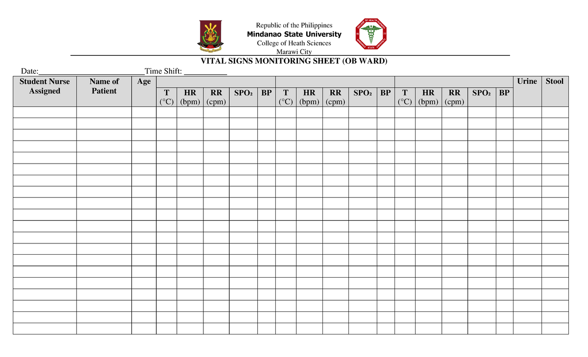 TPR Sheet OB WARD - Anatomy and Physiology Laboratory - VITAL SIGNS ...