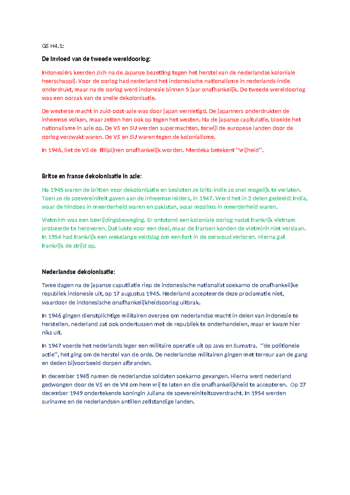 GS H4 - Dekolonisatie na WOII en Het Einde van de Koude Oorlog ...