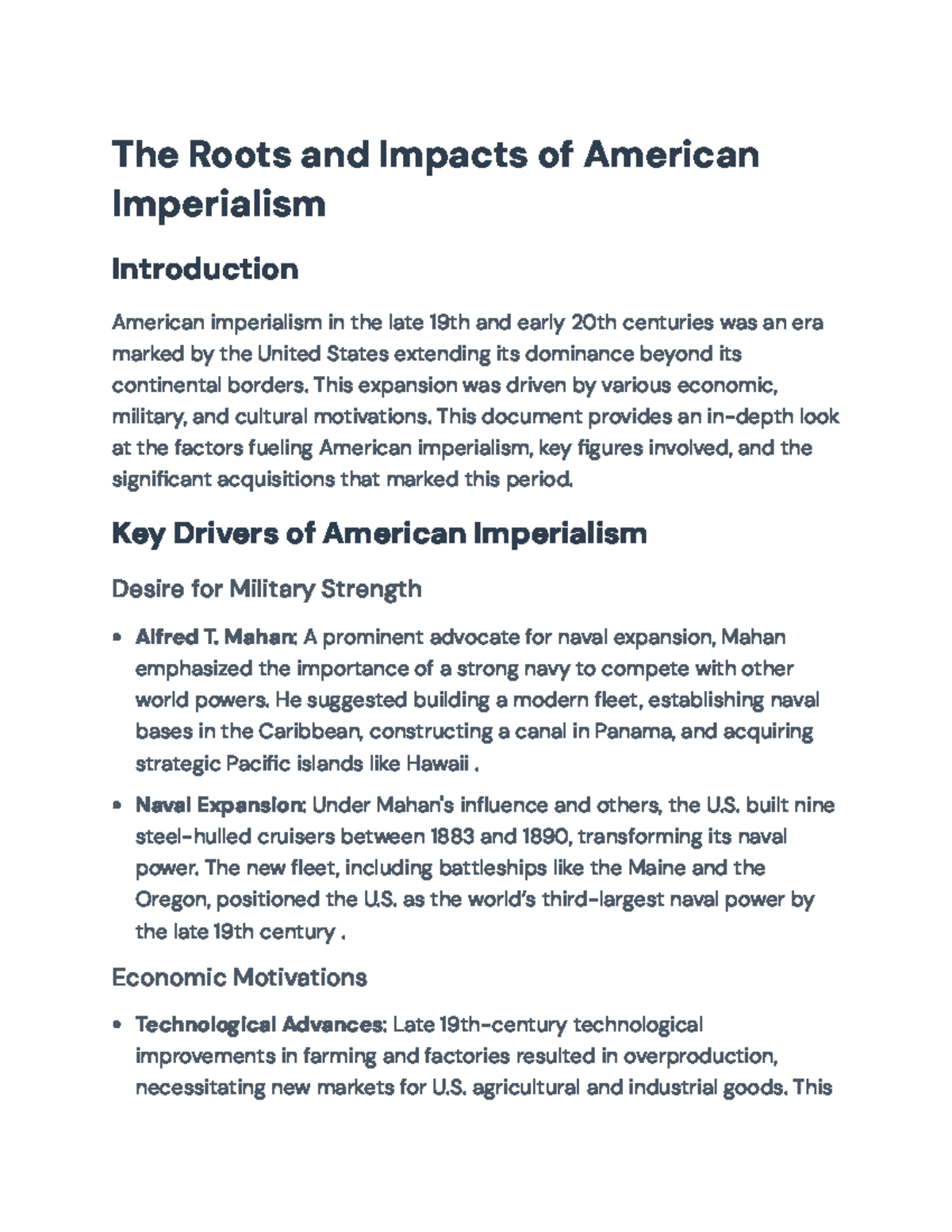 American Imperialism: Drivers, Acquisitions & Impacts (HIST101) - Studocu