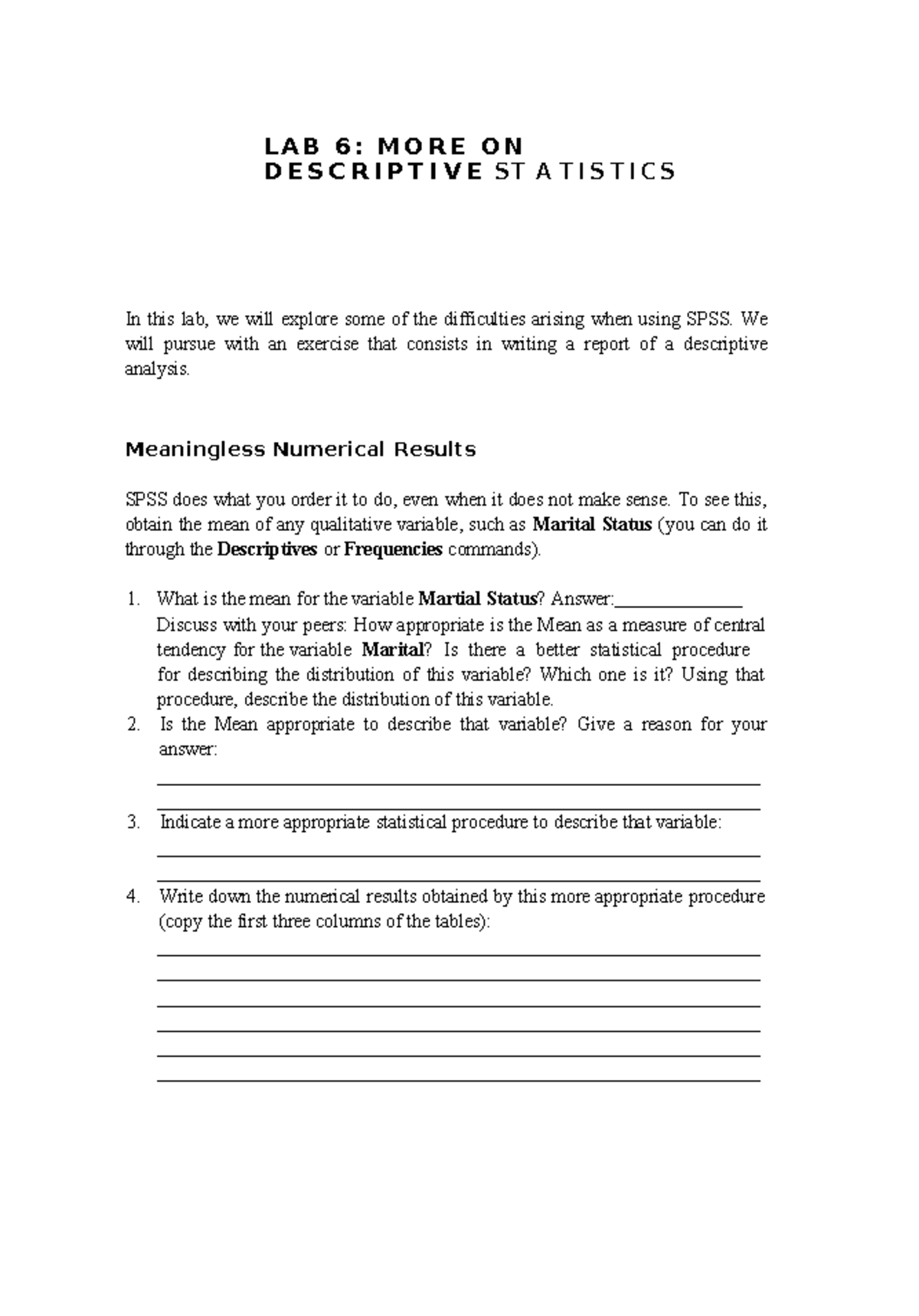 Stat 240: Lab 6 - Exploring Descriptive Statistics in SPSS - Studocu