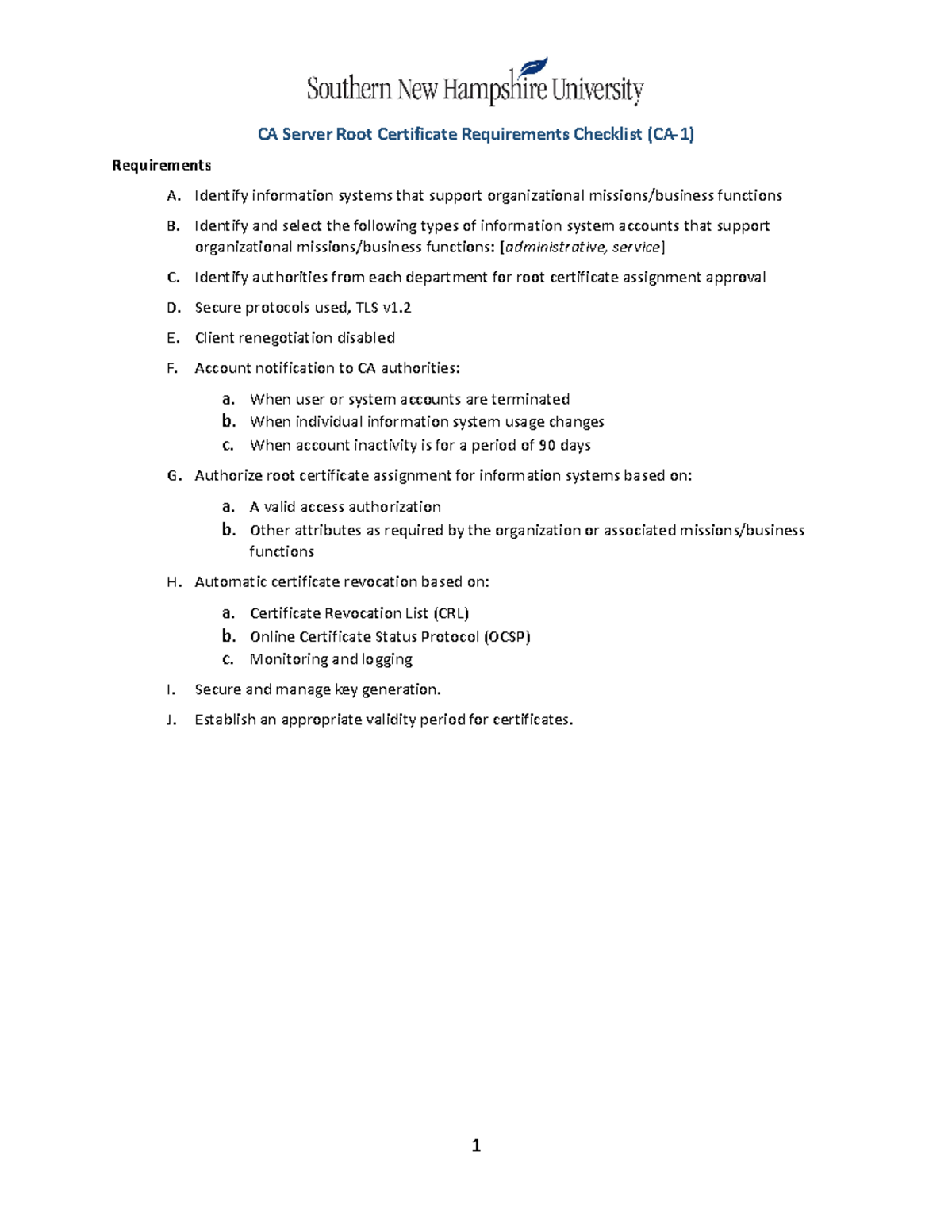 CYB 300 Milestone Two CA Server Root Certificate Requirements Checklist ...