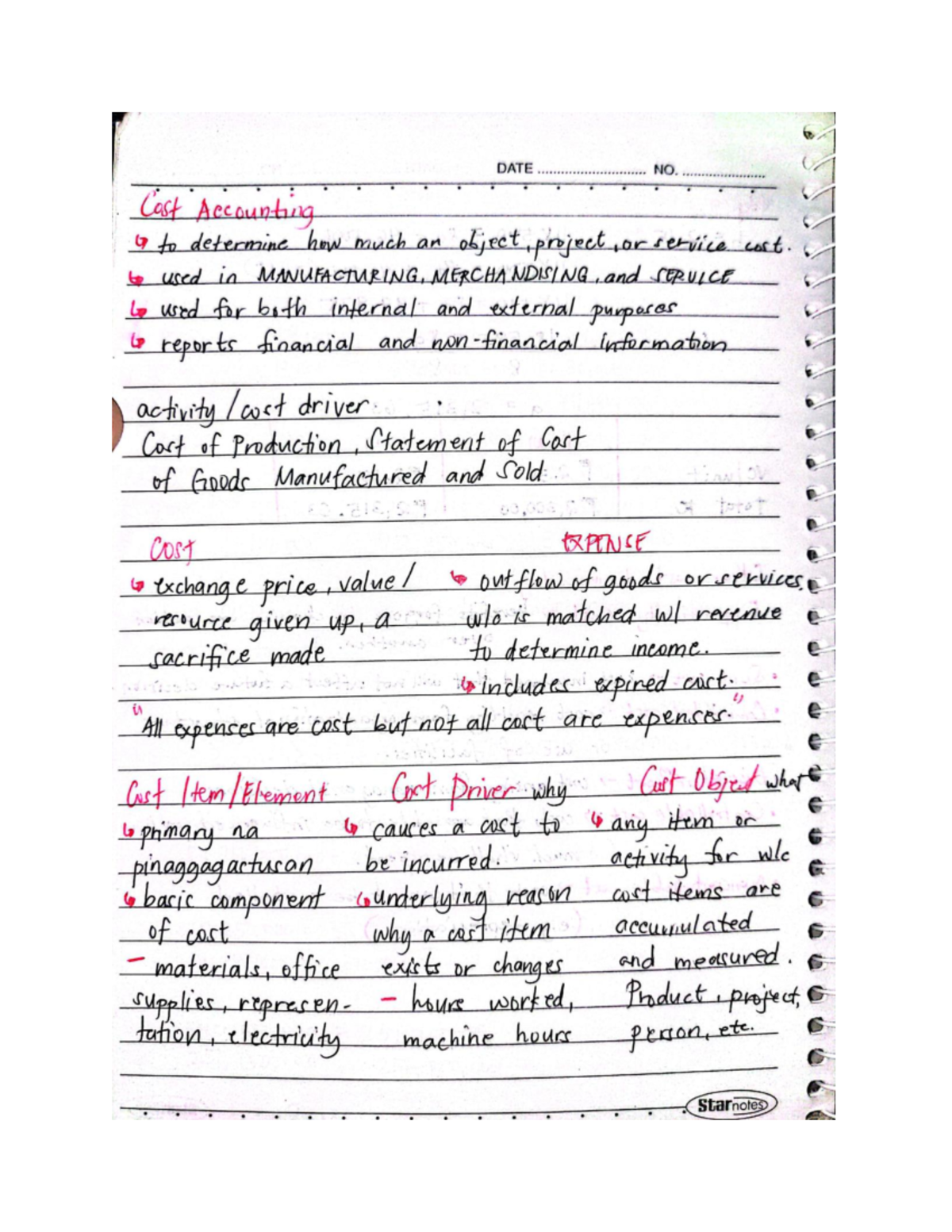 Cost Accounting Notes (DATE NO.) - Understanding Cost Classifications ...