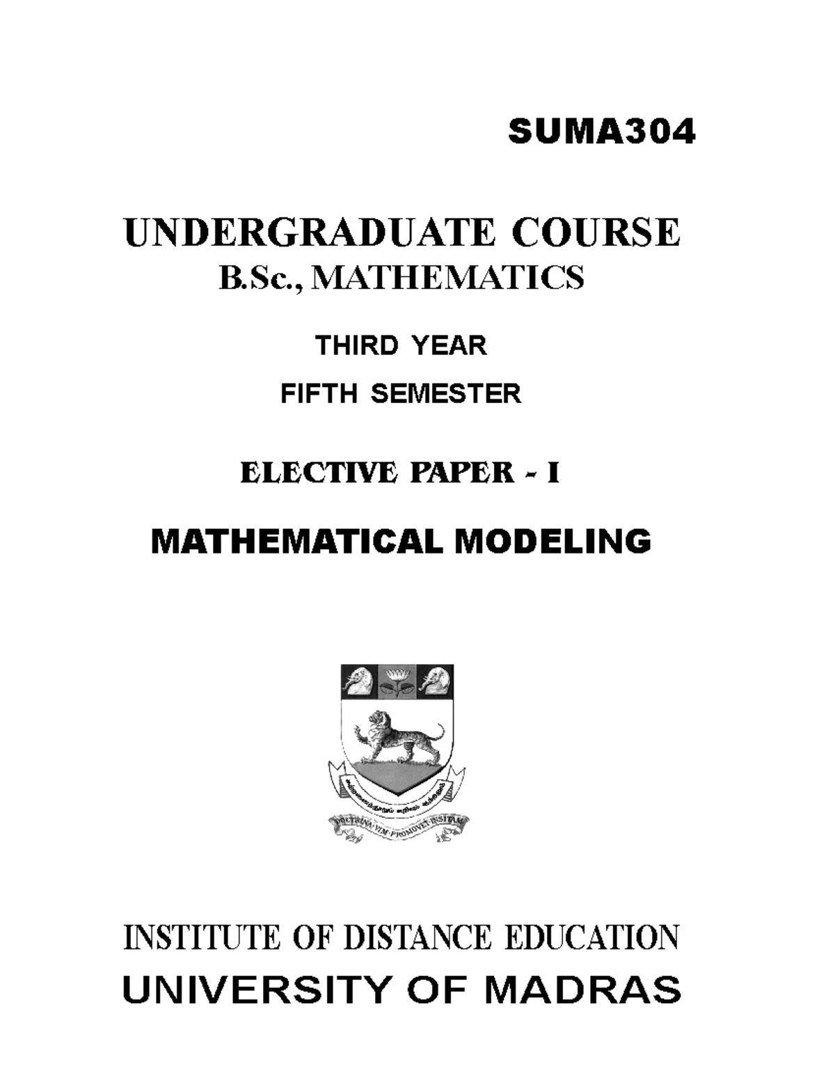Mathematical Modeling B Sc Mathematics Core Elective Iii Semester V