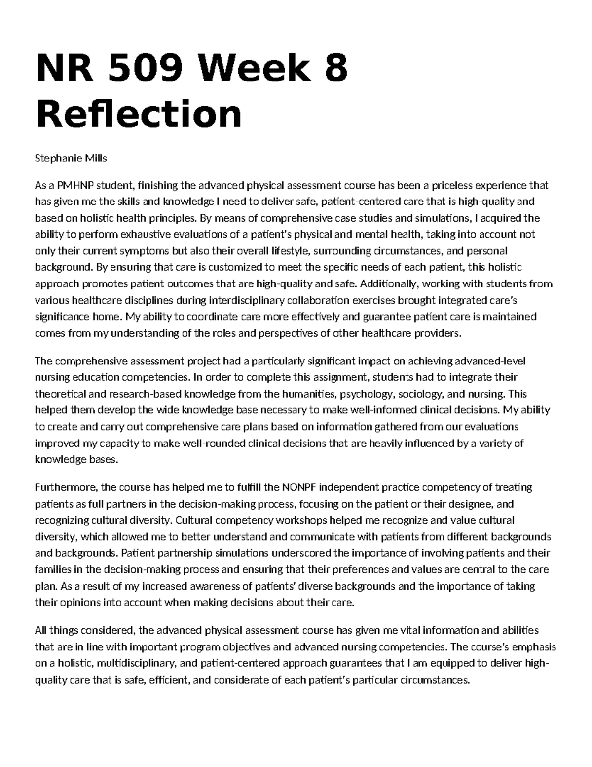 Week 6 NR509 iHuman Reflection and Clinical Judgment Insights - Studocu