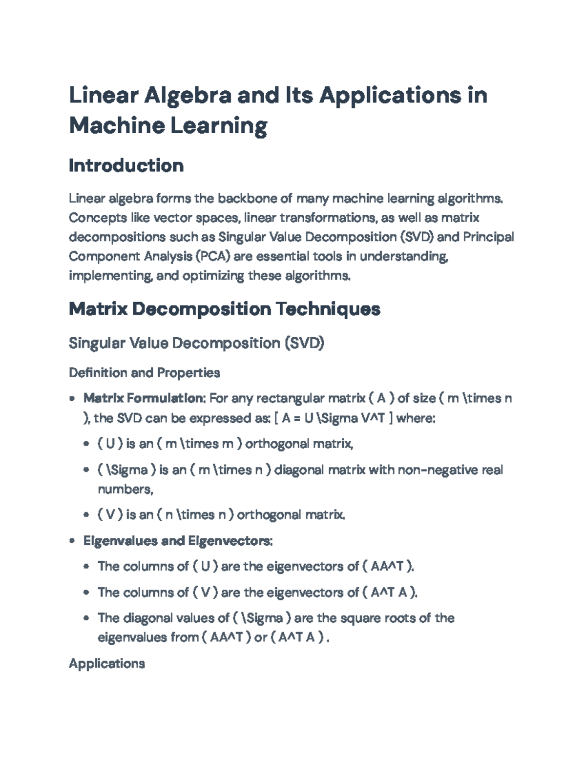 Linear Algebra Concepts and Applications in Machine Learning - Linear ...