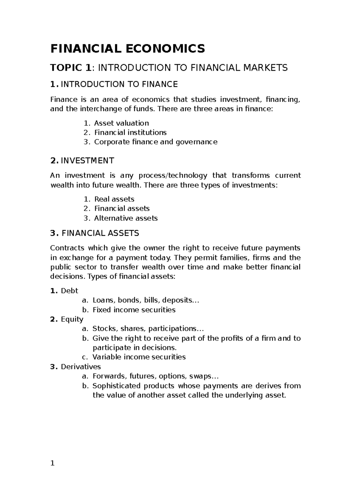 FINANCIAL ECONOMICS (FIN 101): INTRO TO FINANCIAL MARKETS & TIME VALUE ...