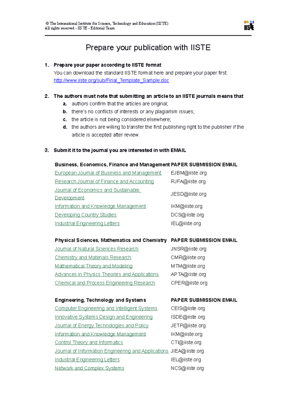 IISTE Paper Submission Guidelines: A Comprehensive Overview - Studocu