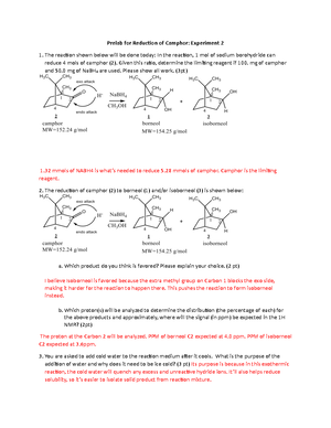 Pre-Lab EXP#10 - PRE-LAB 10 (CHEM 343) - Yaseen Waleed CHEM-343- PRE ...