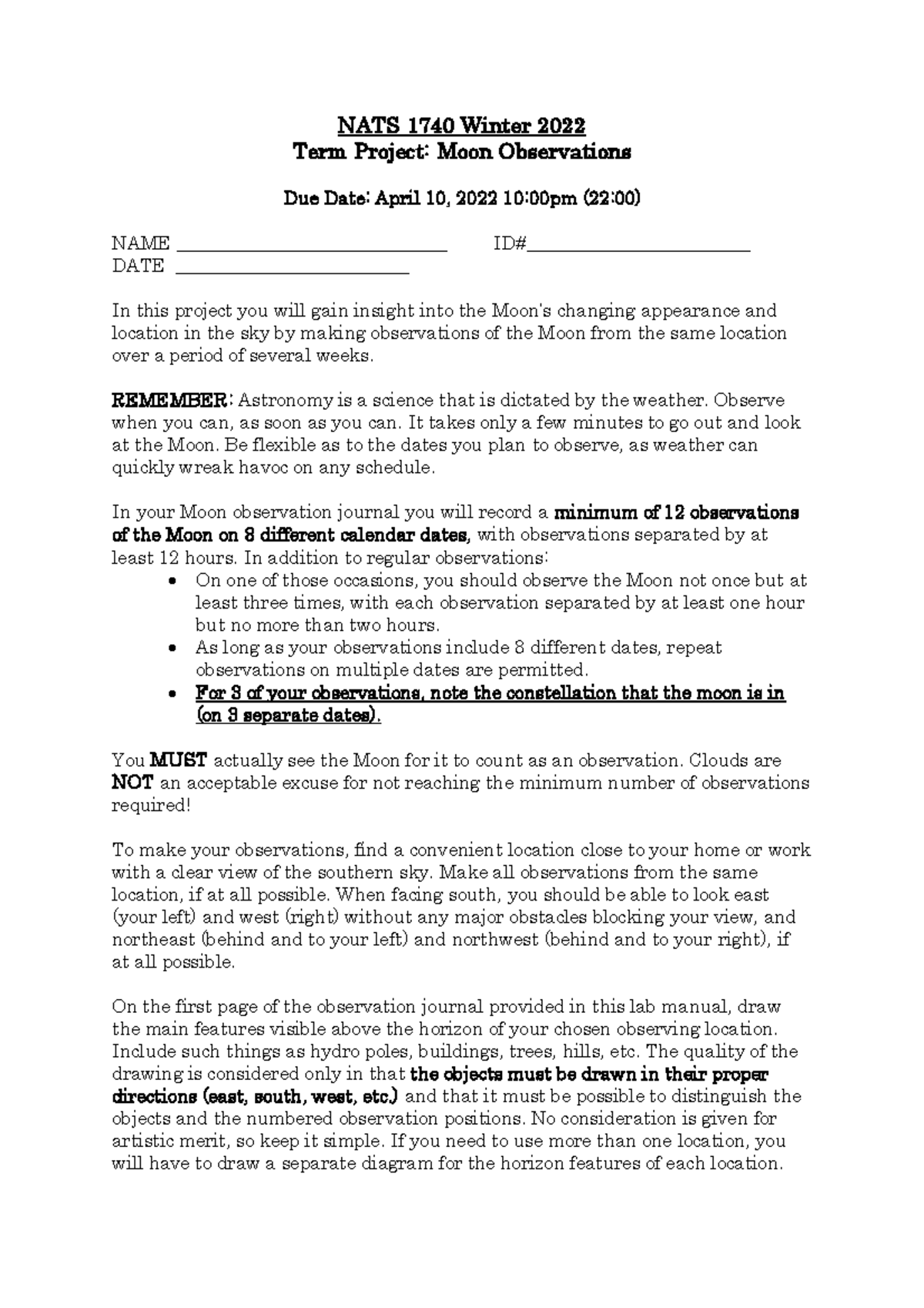 NATS 1740 Winter 2022 - Moon Observations Term Project Guidelines - Studocu