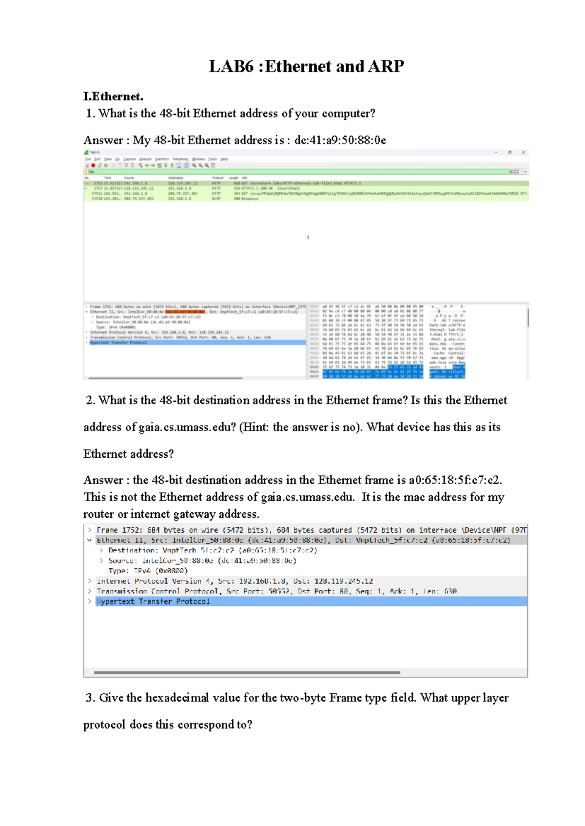 LAB6 - Ethernet and ARP Analysis Using Wireshark - Studocu