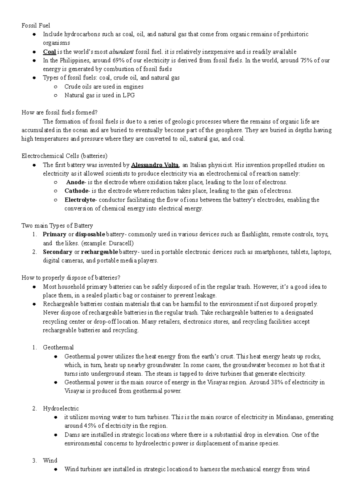 Physci - Fossil Fuels and Energy Sources Summary Notes - Studocu