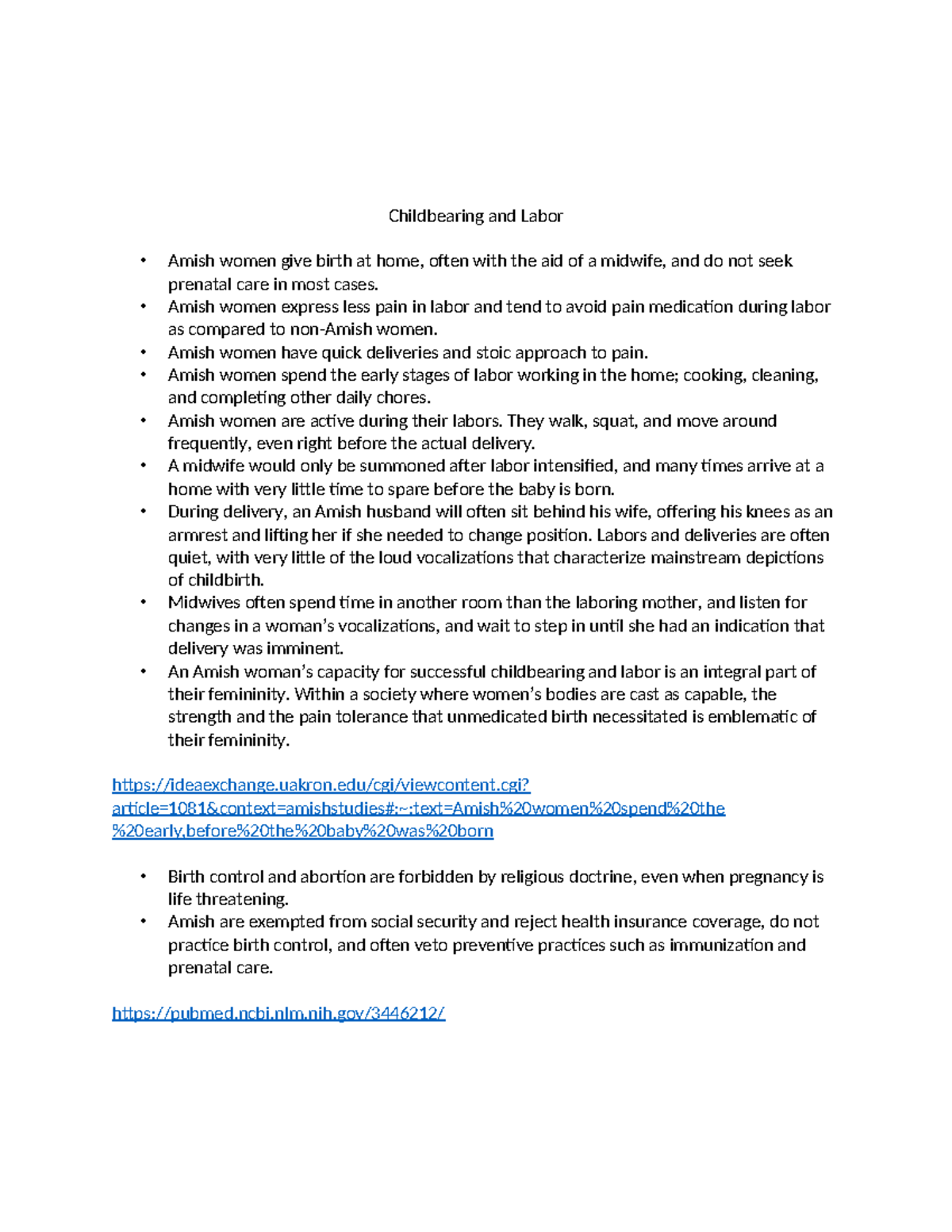 Amish Culture of Childbearing: Home Birth Practices & Beliefs - Studocu
