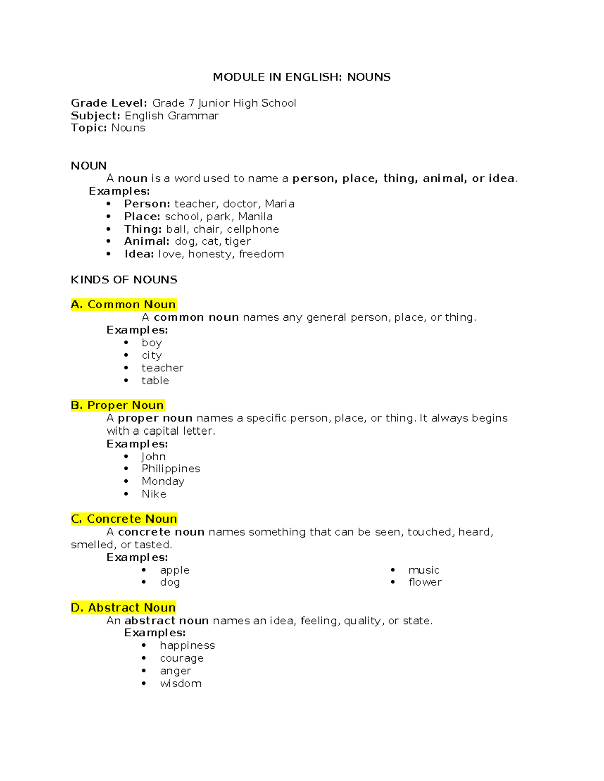 Grade 7 English Grammar: Nouns, Pronouns, Adverbs, & More - Studocu