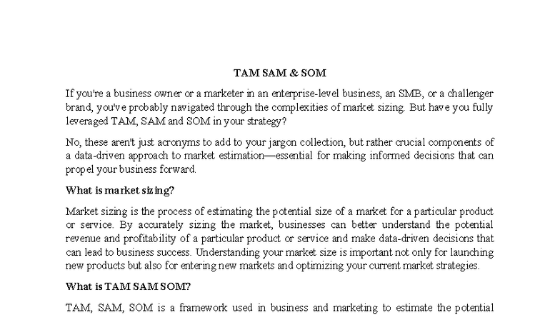 TAM SAM SOM Analysis: A Case Study for Market Sizing - Studocu