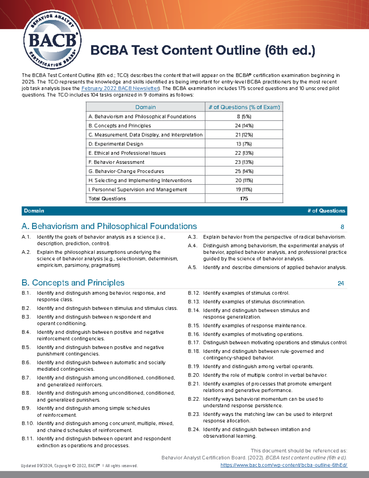 BCBA-6th-Edition-Test-Content-Outline-2025-Exam-Preparation - Studocu