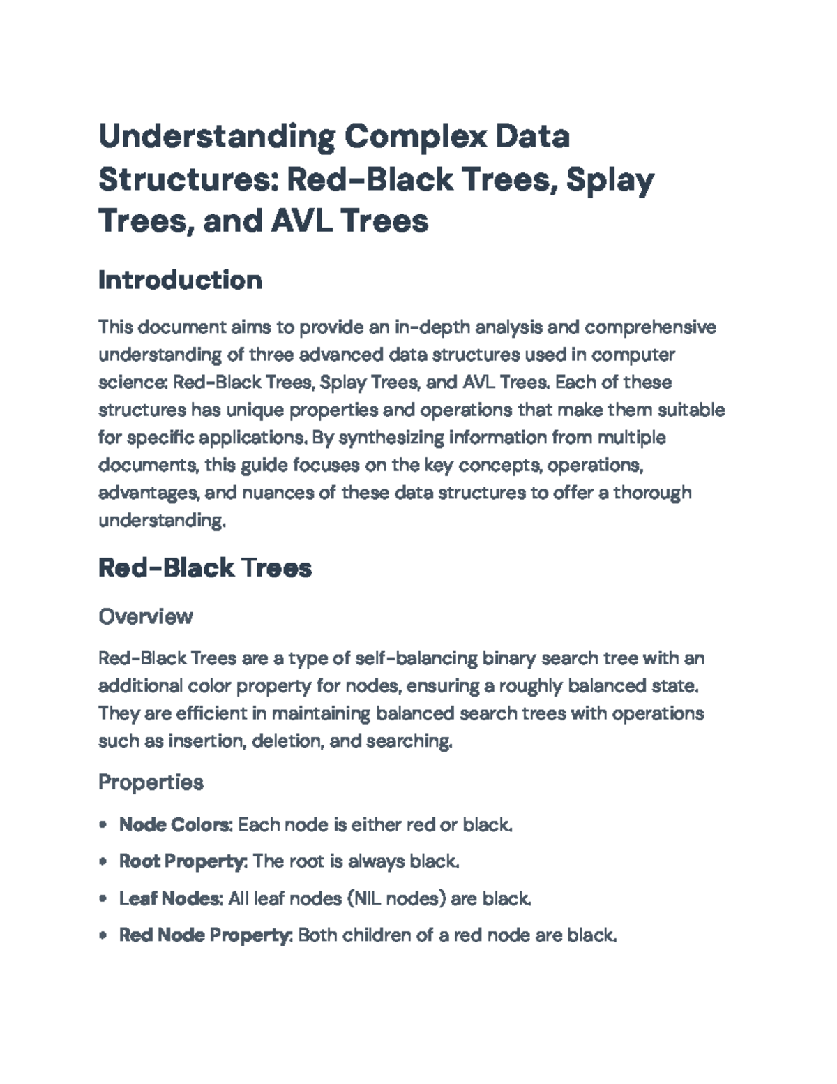 Analysis of Advanced Data Structures: Red-Black, Splay, and AVL Trees - Understanding Complex ...