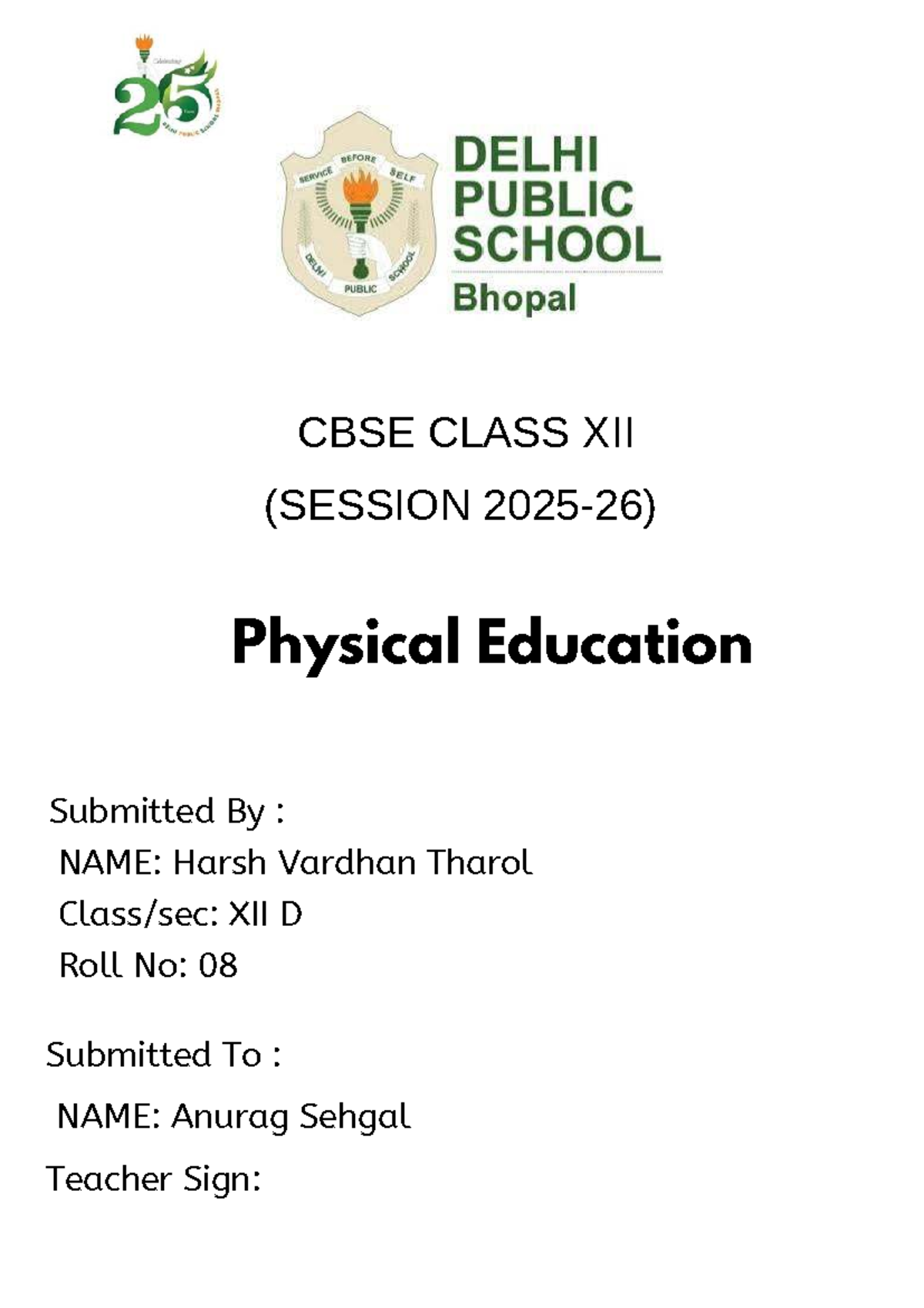 CBSE Class XII Physical Education Project Submission - Studocu
