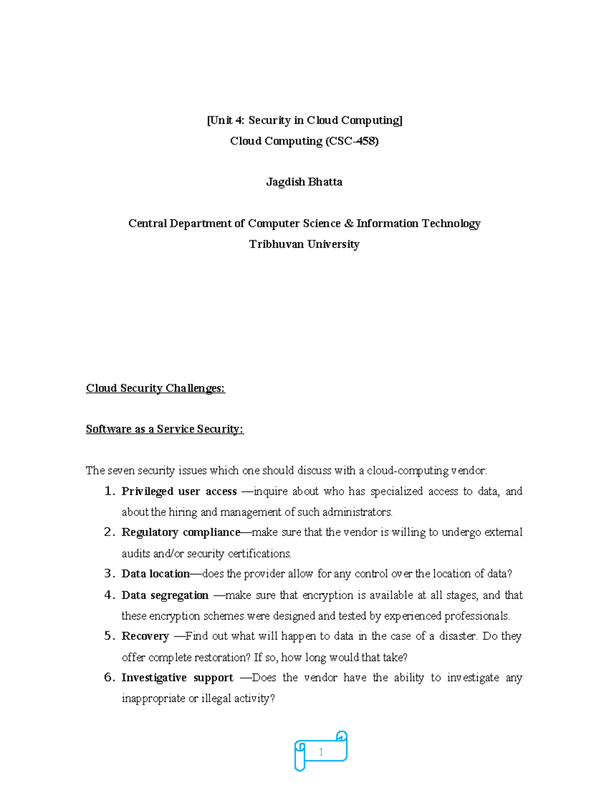 Unit 4 This Is Cloud Computing Note By Jagdish Bhatta Sir Unit 4 Security In Cloud