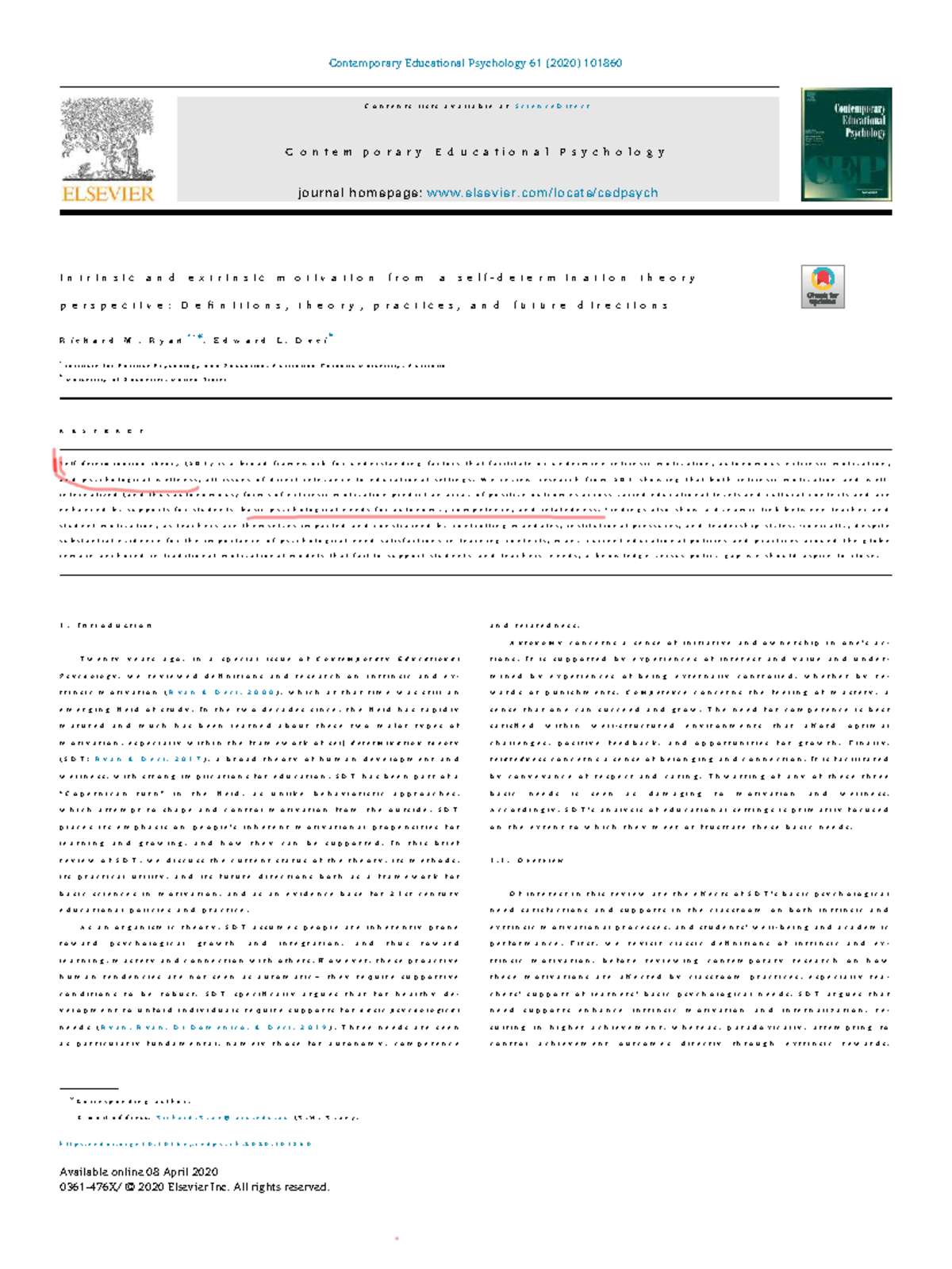 Intrinsic and Extrinsic Motivation: Insights from Self-Determination ...