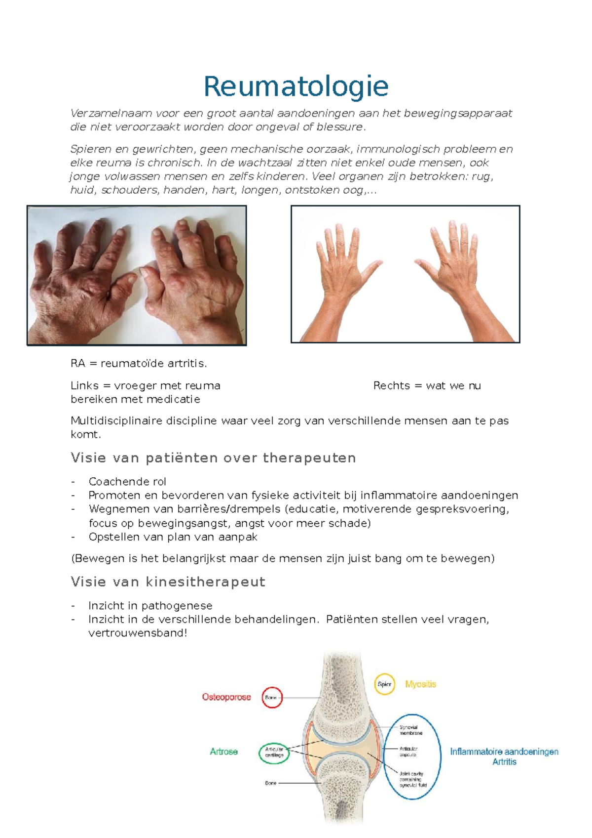 Reumatologie Samenvatting: Aandoeningen van het Bewegingsapparaat - Studocu