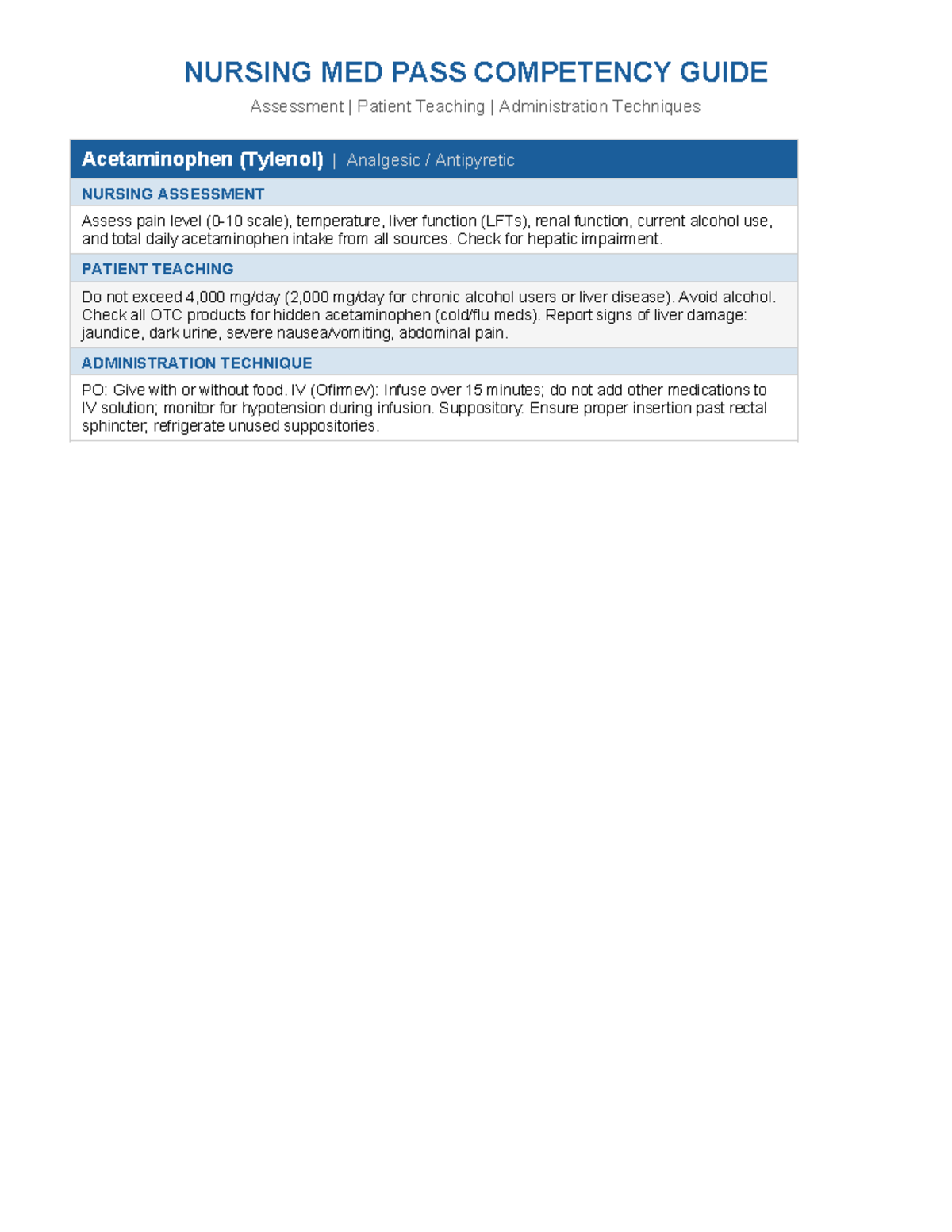 NURS 101 Nursing Med Pass Competency Guide: Key Assessments ...