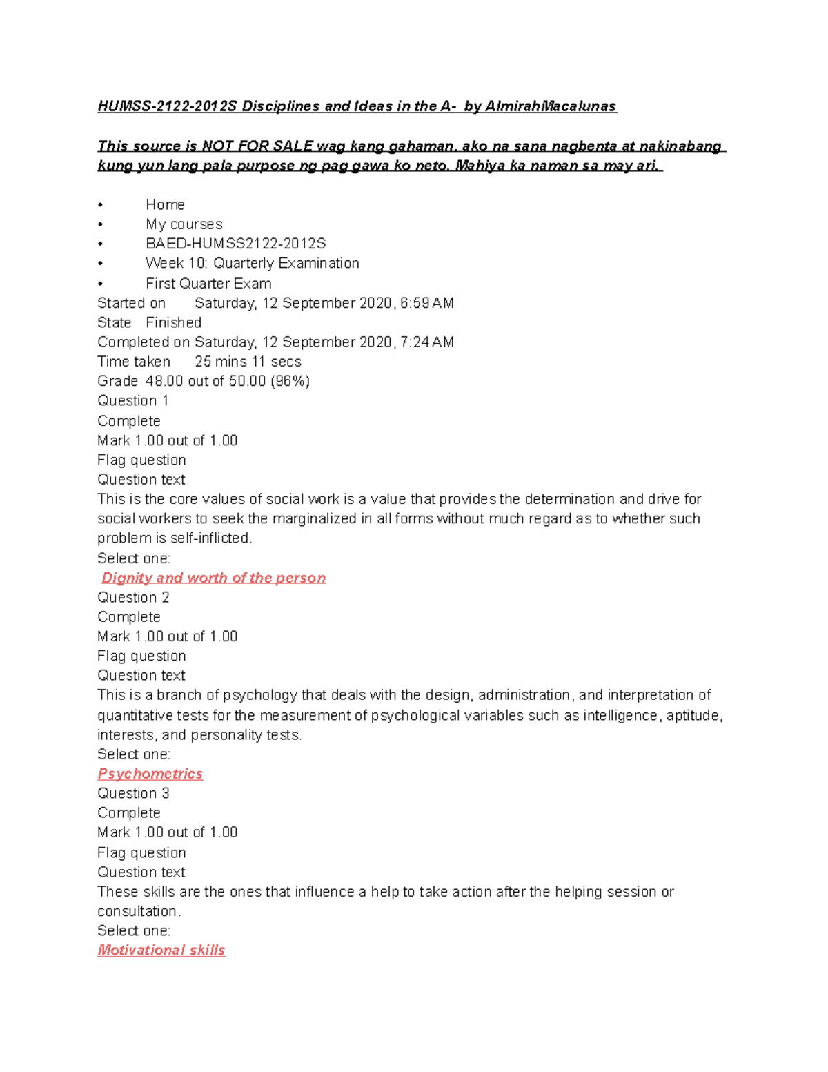 Humss 12 Diass First Quarter EXAM - Humanities and Social Sciences ...