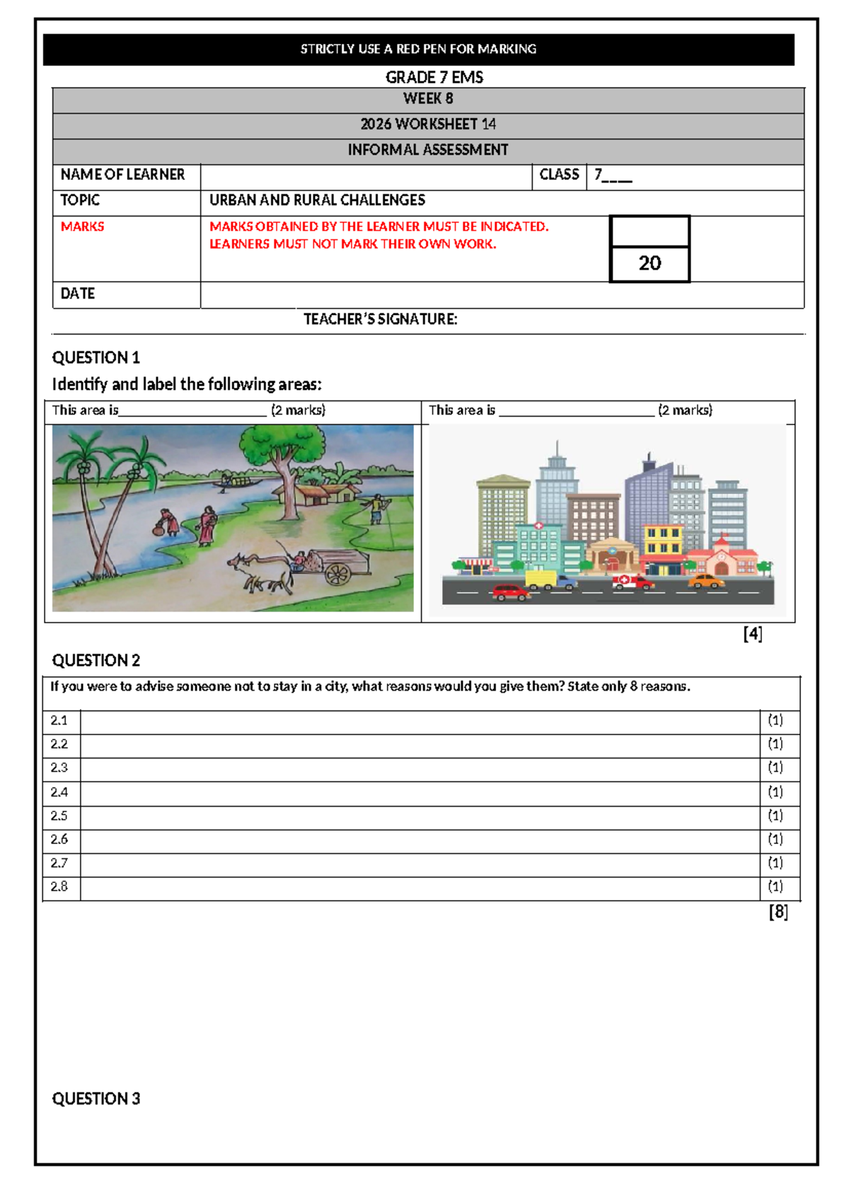 Grade 7 EMS Worksheet 14: Urban & Rural Challenges Assessment - Studocu