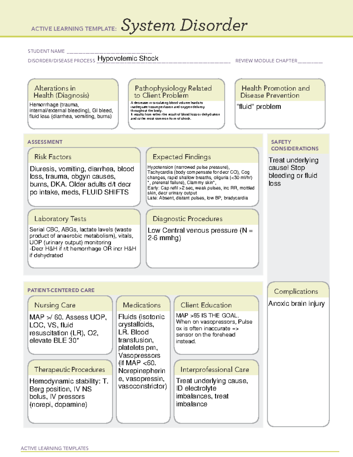 System Disorder hypovolemic shock - ACTIVE LEARNING TEMPLATES System ...