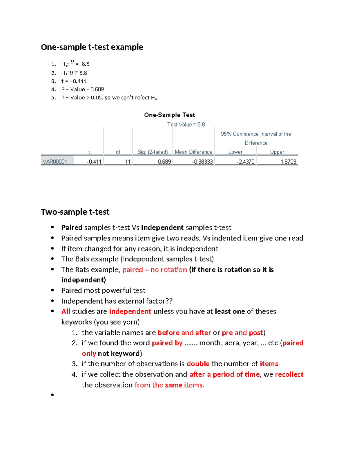 Lecture 3 - Statistics: Paired vs Independent Samples Analysis - Studocu