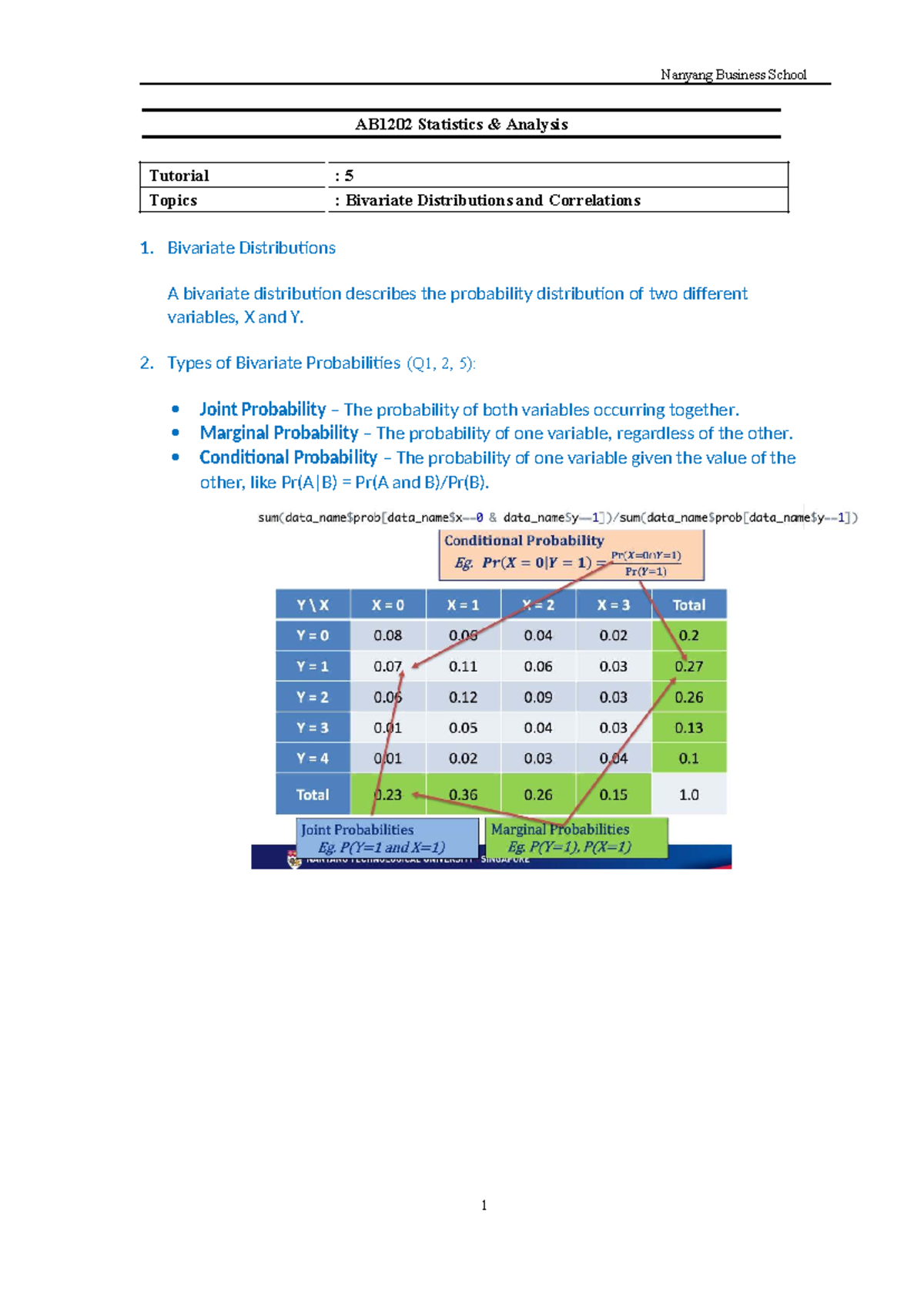 AB1202 Statistics Analysis: Bivariate Distributions & Correlations ...