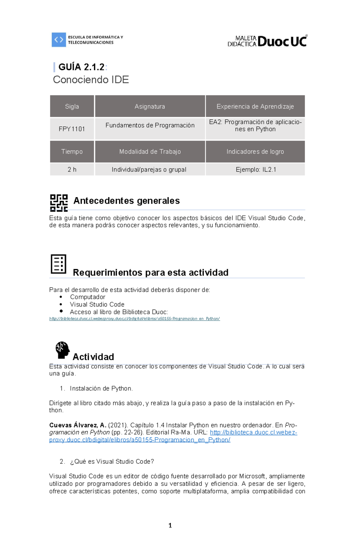 GUÍA 2.1.2: Introducción a Visual Studio Code y Python - FPY1101 - Studocu