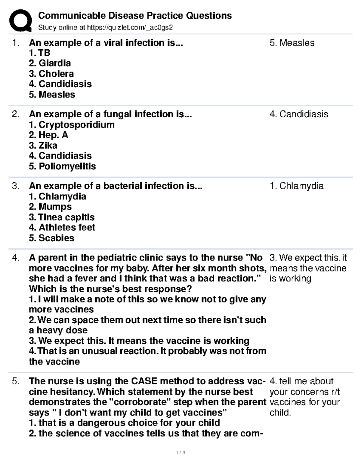 Communicable Disease Practice EXAM (Course Code: NCLEX) - Studocu