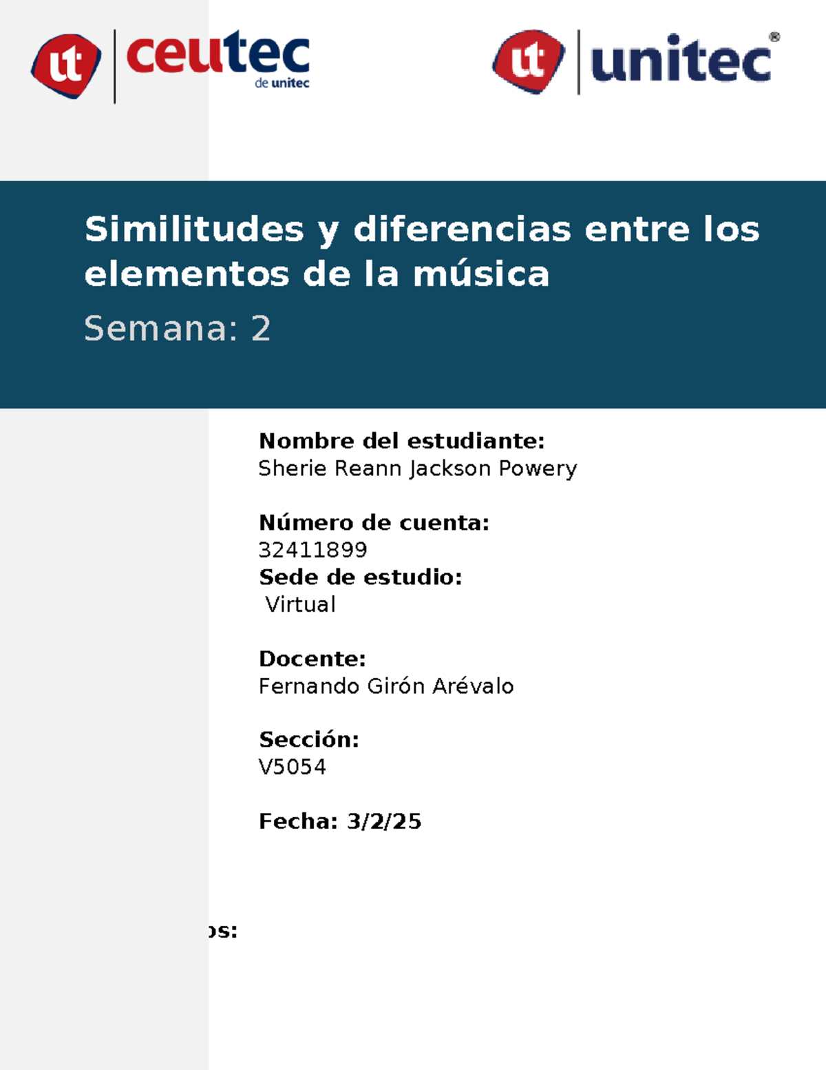 Elementos de la música, sherie Jackson - Nombre del estudiante: Sherie ...