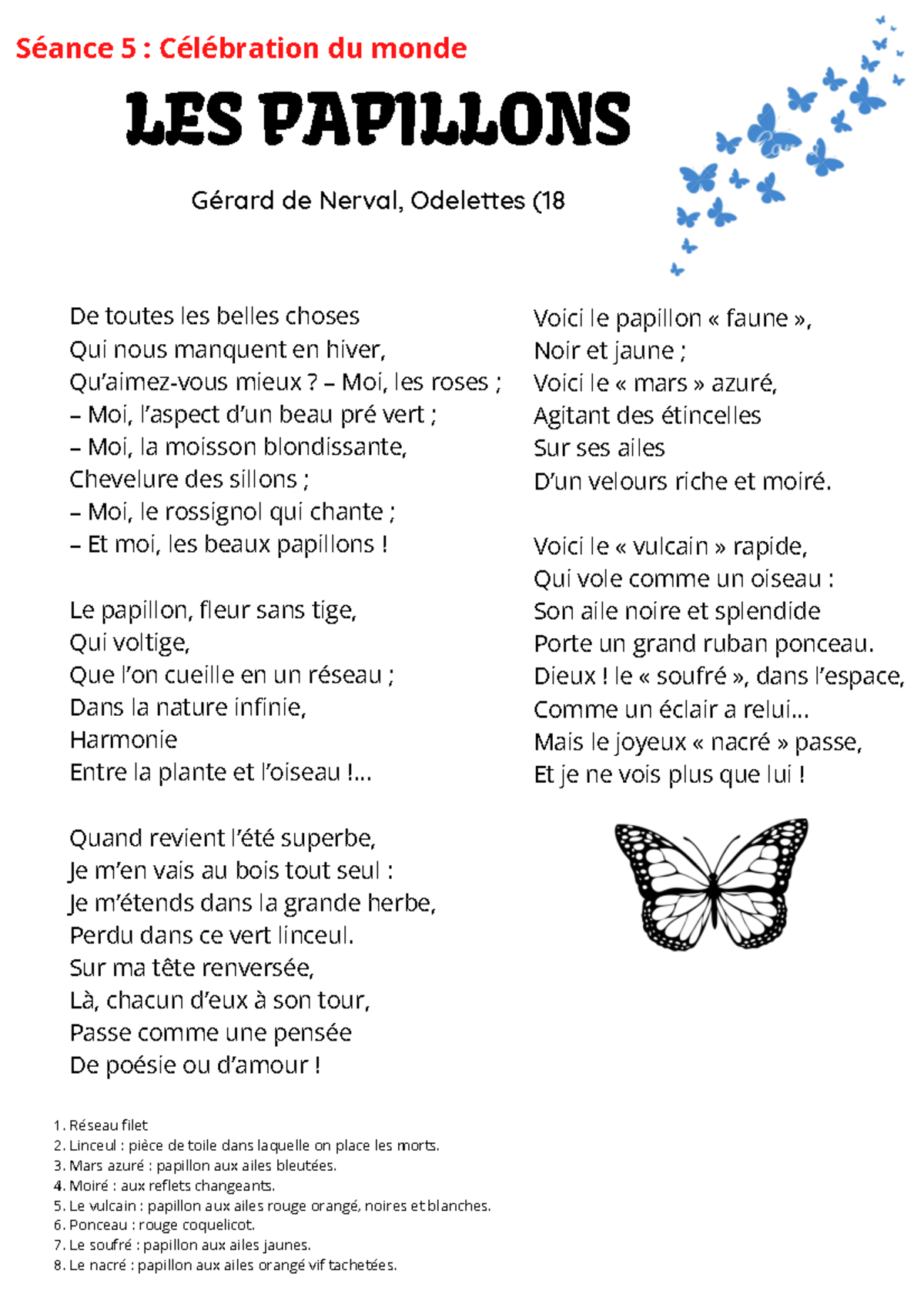Séance 5 : Poésie et Métaphores - Les Papillons en Class 6e - Studocu