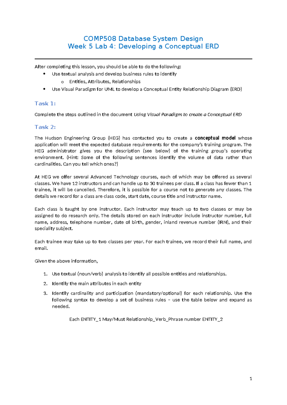 COMP508 Week 5 Lab 4: Conceptual ERD Development Guide - Studocu