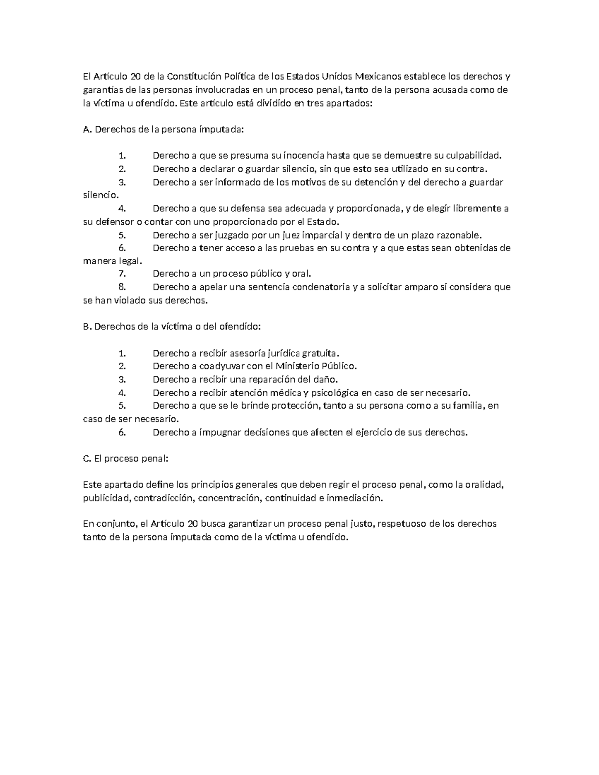 Análisis del Artículo 20 de la CPEUM sobre Derechos en Proceso Penal ...