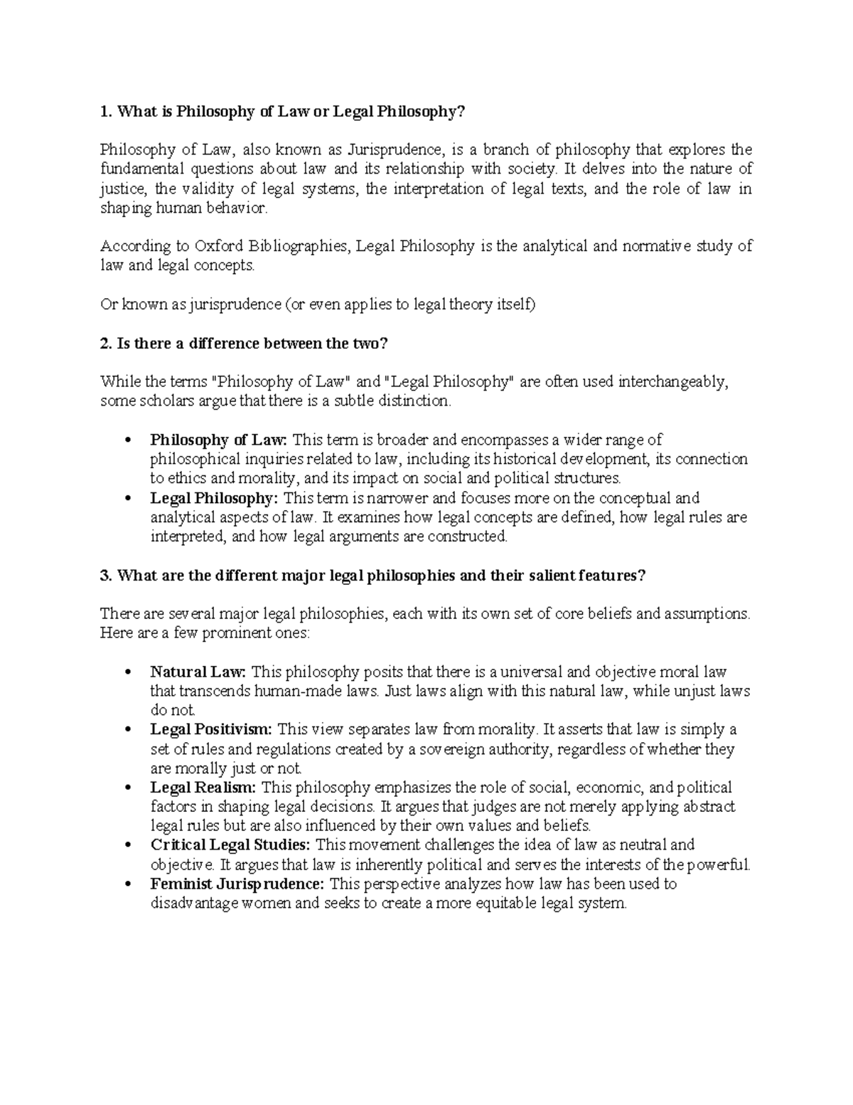 Legal Philosophy (Jurisprudence) Overview and Major Philosophical ...