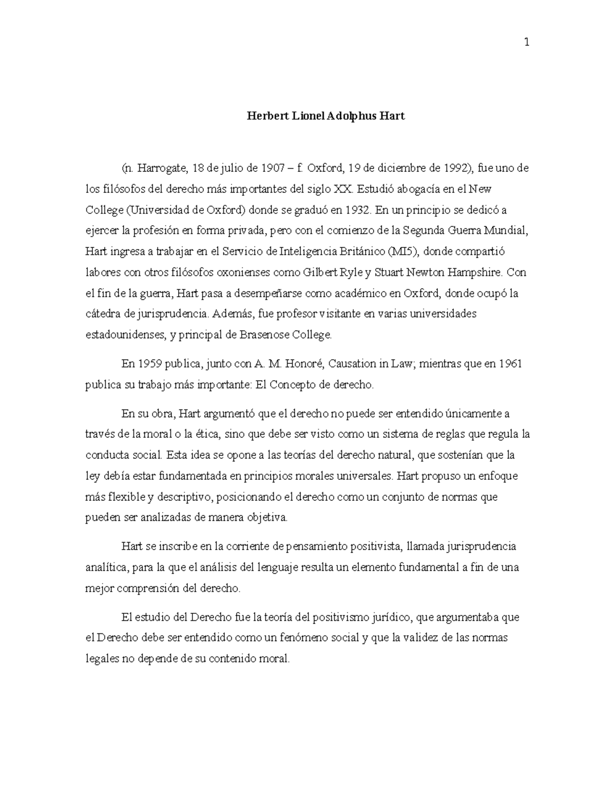 Herbert L. A. Hart: Impacto en la Filosofía del Derecho - Studocu
