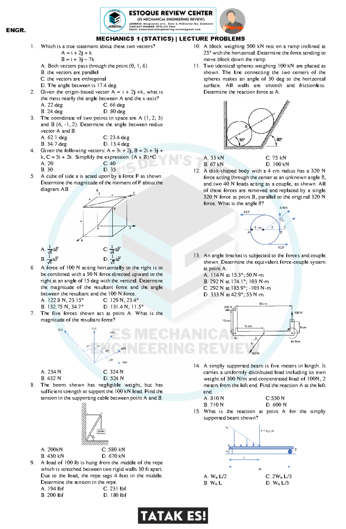 DAY 19 - Mechanics 1 ( Statics) l Lecture Problems - MECHANICS 1 (STATICS) | LECTURE PROBLEMS ...